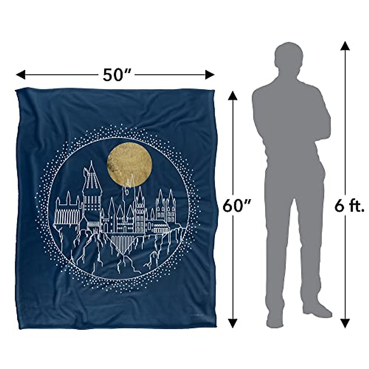 Harry Potter Blanket, 50"x60", Hogwarts Full Moon Line Art Silky Touch Sherpa Back Super Soft Throw Blanket