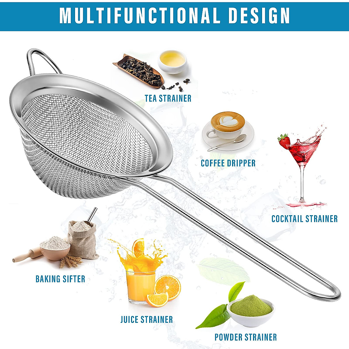 Epakh 9 Packs Stainless Steel Small Strainer, Steel Cone Shaped Cocktail Strainer for Juice, Tea Herbs, Coffee Drinks, Long Handle Coffee Food, 3.2 Inches Silver