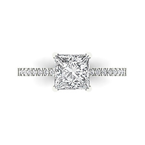 1.66 Ct Princess Cut Clear Simulated Diamond 14K White Gold Solitaire with Accents Engagement Anniversary Ring Size 6