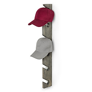 MyGift Wall Mounted Wooden Hat Collection Display Rack Organizer with 6 Slots for Baseball Caps in Barnwood Gray Wood Finish