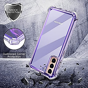 Dexnor Compatible with Samsung Galaxy S21 Plus Case with Screen Protector Electroplated Frame Clear Back Cover Rugged 360 Full Body Protective Shockproof Heavy Duty Bumper for Women -Metallic Purple