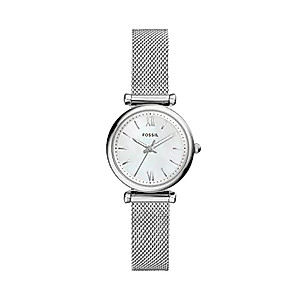 Fossil Women's Carlie Mini Quartz Stainless Steel Mesh Three-Hand Watch, Color: Silver (Model: ES4432)