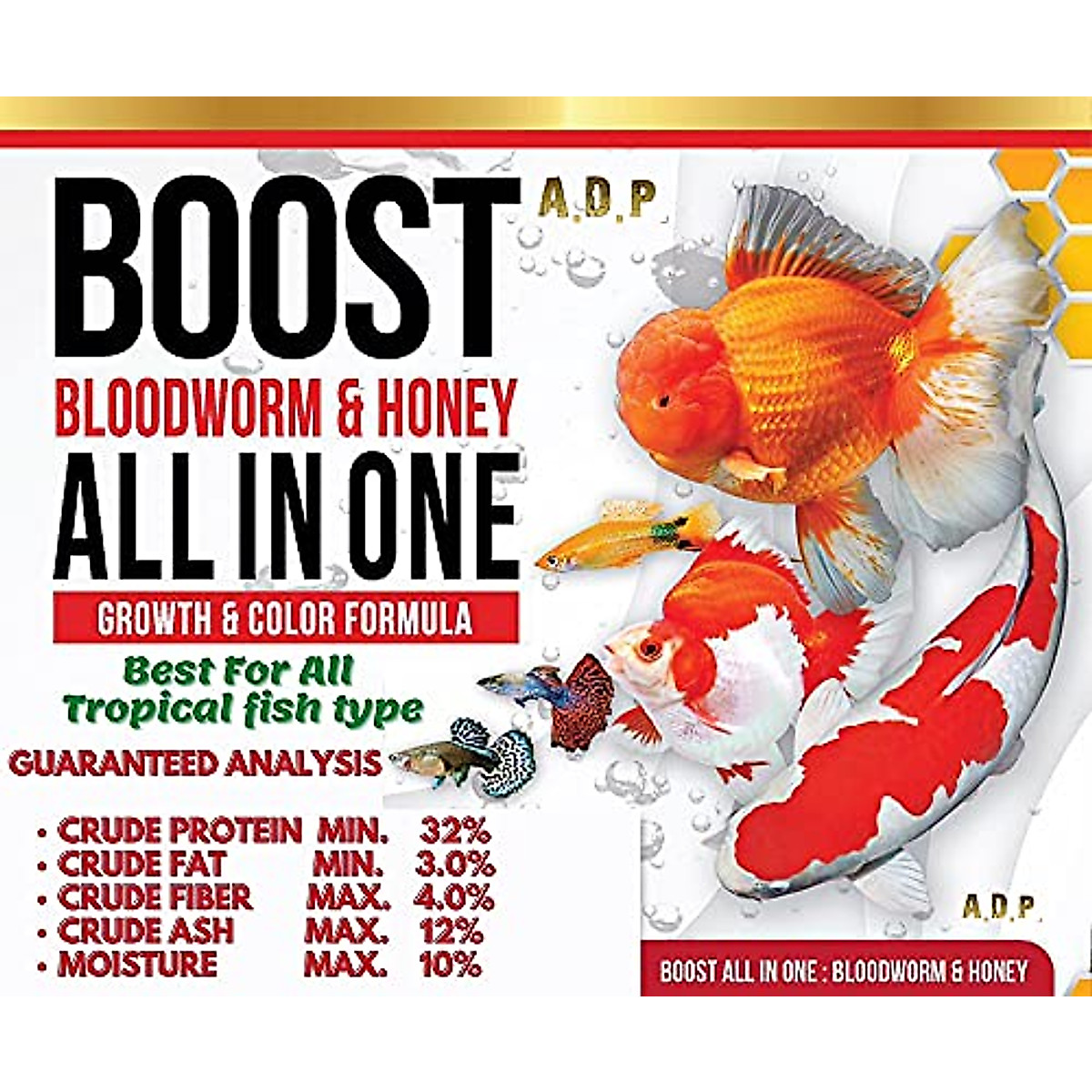 A.D.P. Fish Booster Bloodworm Honey 100 g. Goldfish Food & All Tropical Fish Food Small Floating Pellet Grow Faster & Color Enhancing High Protein 32% Aquarium Baby Fish Newborn Fry Fish Feed Care