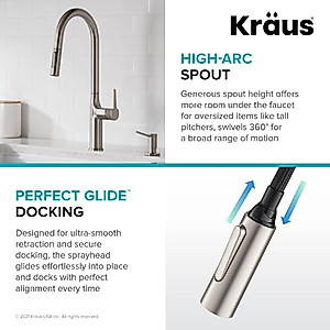 Kraus KPF-3101MB Oletto Modern Pull-Down Single Handle Kitchen Faucet, 19.5 inch, Matte Black
