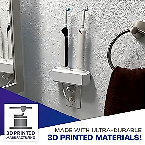 HOYT DESIGN Electric Toothbrush Holder, Wall Mount, Compatible with Oral-B, Holds 2 Chargers, Mounts on Single GFCI/Decora Outlet ONLY. (Charger/Brushes NOT Included), White, OB2C-GSSV