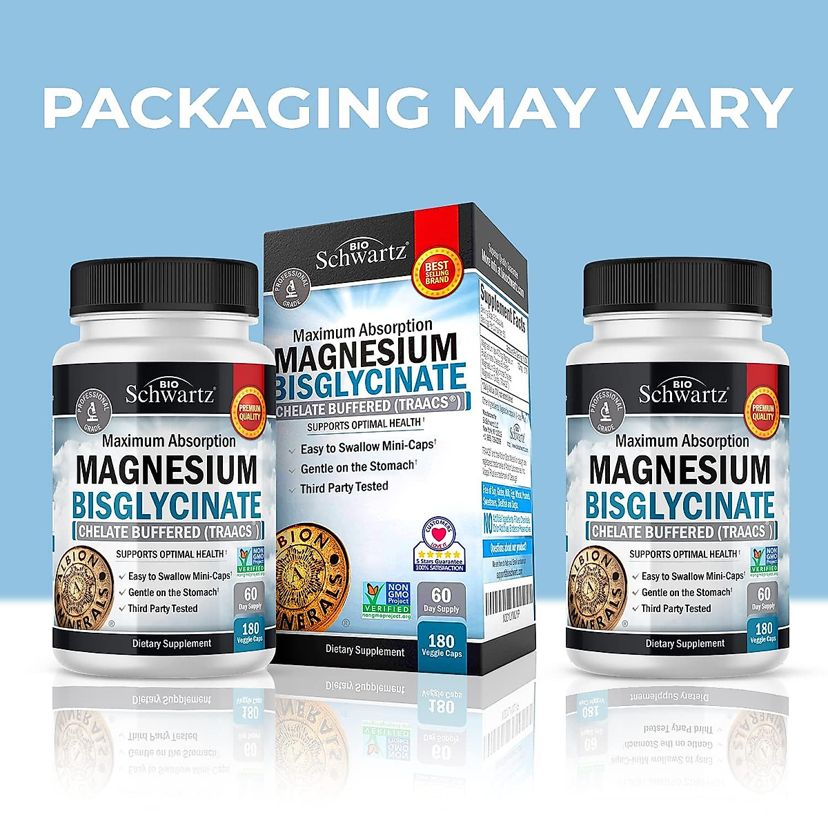 Magnesium Bisglycinate Chelated Supplement - High Absorption Magnesium Supplement for Muscle, Bone & Joint Support - Non-GMO, Non-Laxative, Fully Buffered for Maximum Bioavailability - 180 Capsules