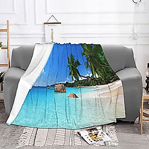 Ultra-Soft Micro Fleece Throw Blanket,Beach and Coconut Trees,Warm Lightweight Decorative Throw Blanket for Bed Couch Sofa Chair Living Room Bedroom 60" x 50"
