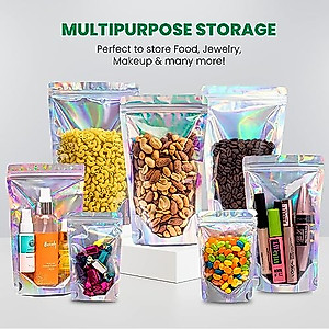 4" x 6" Sleek Holographic Mylar Bags – Transparent Front, Resealable – Ultimate Candy Bags, Mylar Bags for Food Storage, & Small Business Packaging Supplies (100 Pack)