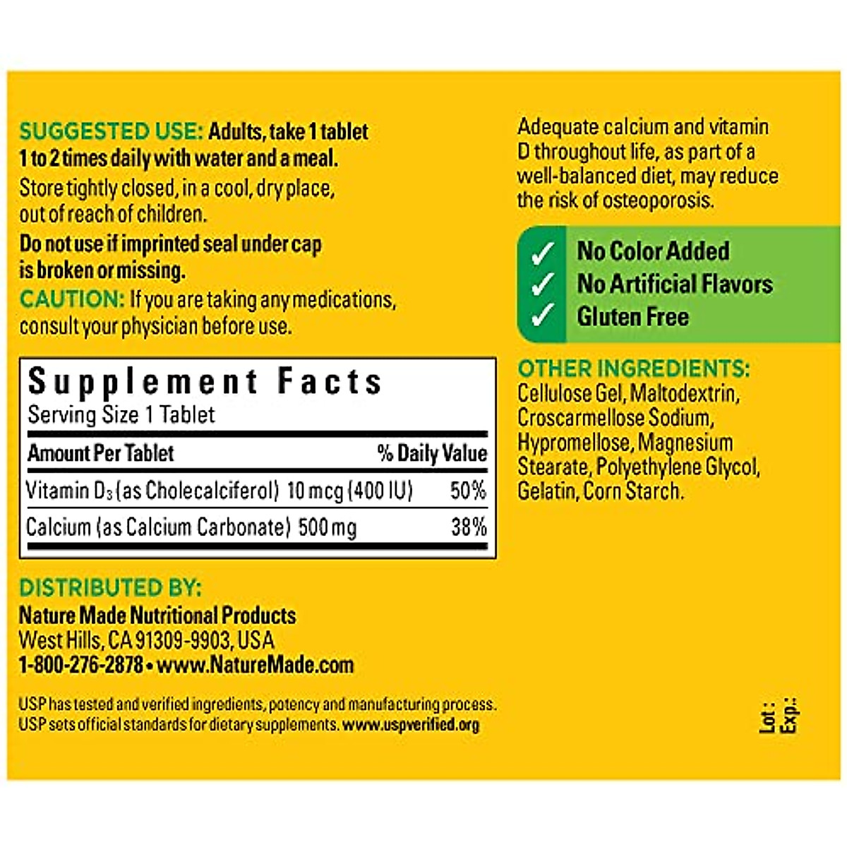 Nature Made Calcium 500 mg with Vitamin D3, Dietary Supplement for Bone Support, 130 Tablets