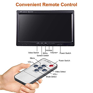 Vehicle On-Dash Backup Monitor, 7" Digital HD Car TFT LCD Color Screen Display with 2 Video Input for Rear View Camera(800x 480)
