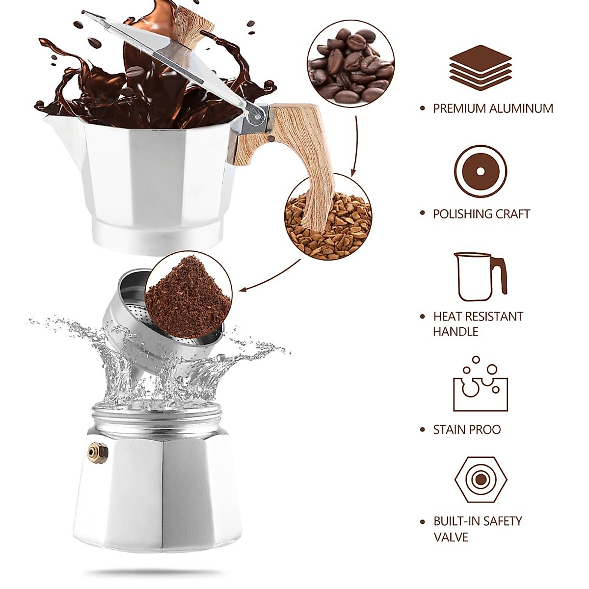 wedrink Stovetop Espresso Maker 3 Cups Moka Pot Cuban Coffee Maker Stovetop Coffee Maker Moka Italian Espresso