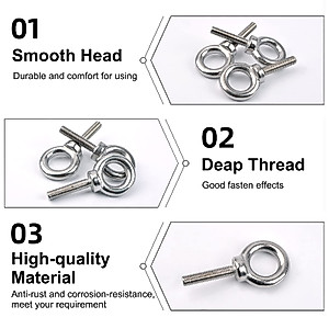 INCREWAY 6pcs Stainless Steel Eye Bolts,304 Stainless Steel M8x35mm Lifting Thread Eye Ring Bolt Screw Eyebolt