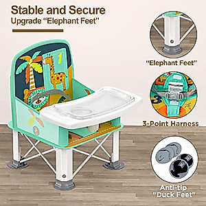 Baby Travel Booster Seat with Double Tray, BabyBond Upgraded Toddler Portable Baby Chair, Booster Seat for Dining Table, Stable and Foldable Booster Baby Chair for Indoor/Outdoor use (Cyan)