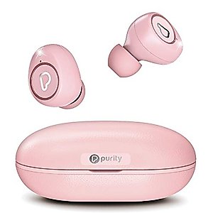 Purity True Wireless Earbuds with Immersive Sound, Bluetooth 5.0 Earphones in-Ear with Charging Case Stereo Calls/Built-in Microphones/IPX5 Sweatproof/Pumping Bass for Sports, Workout, Gym - Pink