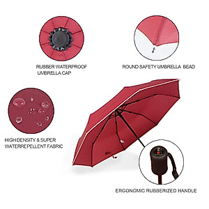 IXINU Factory Outlet Automatic Open Close Portable Lightweight Travel Umbrella Parasol Outdoor Sun & Rain All Weather Umbrella (Wine Red)