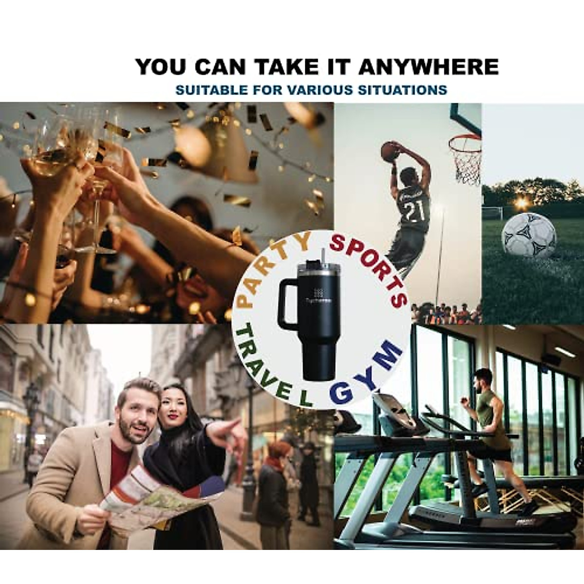 Tycheros 40 oz Tumbler with Handle and Straw- Reusable Vacuum Stainless Steel Insulated Water Bottle- Travel Mug that Keeps drink Hot OR Cold for Hours (blue)