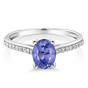 Gem Stone King 10K White Gold Gemstone Birthstone and White Diamond Engagement Ring | Oval 8X6MM | Wedding Anniversary Promise Ring For Women | Available In Size 5, 6, 7, 8, 9