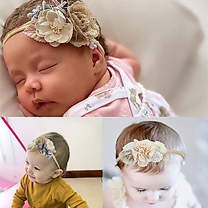 PABOBIT Baby Girl Flower Nylon Headband-Elastic Hair Band Handmade Bow For Newborn Infant Toddler Pack of 3 (Multicoloured)