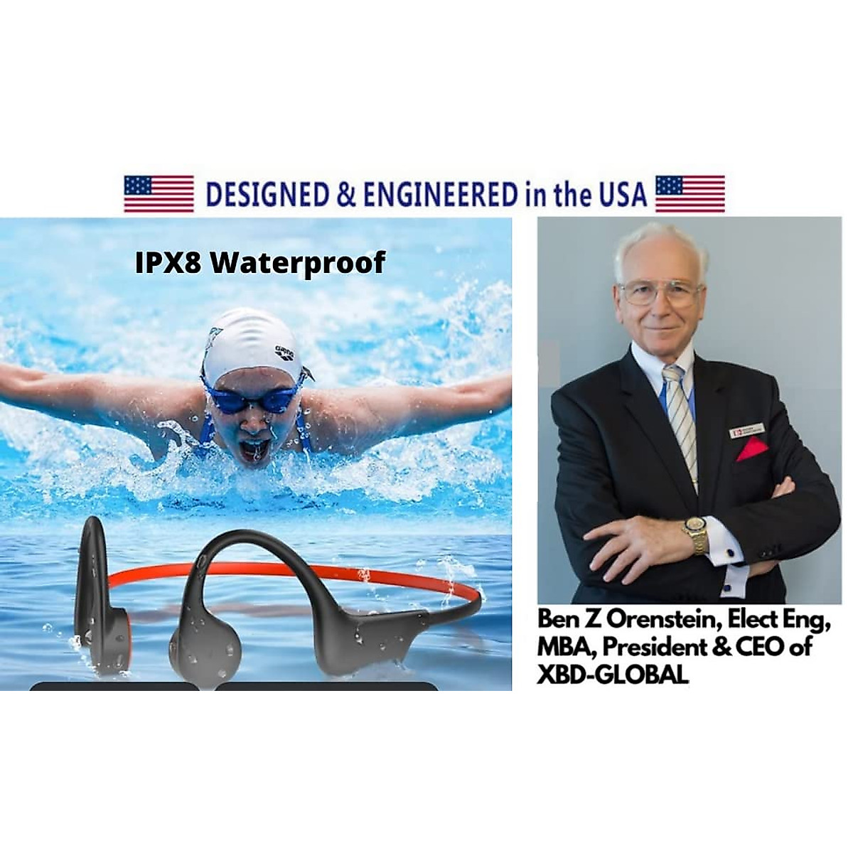 ePP-BC-S6 Swimming, Bone Conduction Military Grade, Open Ear, Sport Headphones, Bluetooth 5.3, IPX8 Design (Full Water Proof)