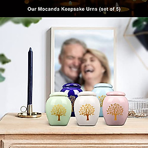 Small Urns for Human Ashes,Mini Urn Set of 5,Beautifully Handmade Ceramic Tree of Life Cremation Urn,for Sharing Adult or Baby Urns for Ashes,Pet Urn.