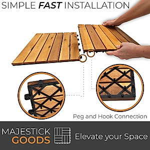 Interlocking Deck Tiles Snap Together Wood Flooring - 12 x 12 Acacia Hardwood Outdoor Flooring for Patio - Click Floor Decking Tile, Water Resistant Balcony Flooring, Wooden Parquet Flooring 8 Sq Ft