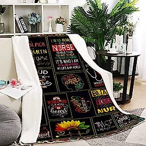 Nurse Gifts Nurse Christmas Birthday Gifts Throw Blanket, Retirement Gifts,RN Gifts for Black Nurses,Nurse Gifts for Women,School Nurse Gifts,Soft Fluffy Sherpa Warm Throw Blankets for Bed Office