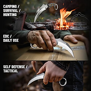 Tactical Karambit Knife with Sheath - Micarta Handle - Fixed Mirror Polished 440C Steel Blade - Small Karambits for Camping Hunting Survival EDC for Men and Women - Fathers Day Gift 2534