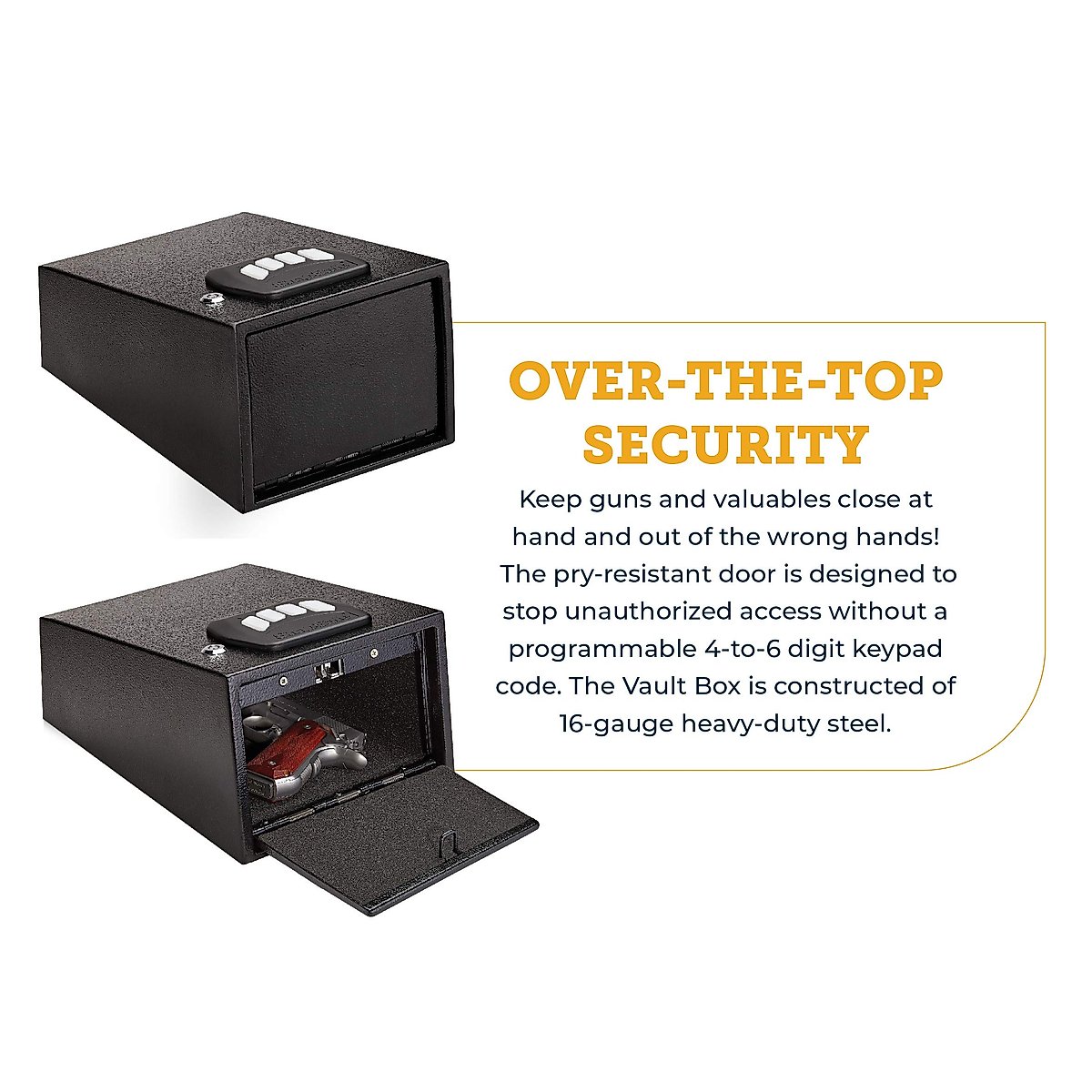 SnapSafe 1 Gun Keypad Vault – Keypad Handgun Vault Safe for Your Pistol and Valuables – 4-6 Keypad Entry with Backup Key – Black, Measures 12 (H) x 8.1 (W) x 5.25 (D) Inches – Item 75433