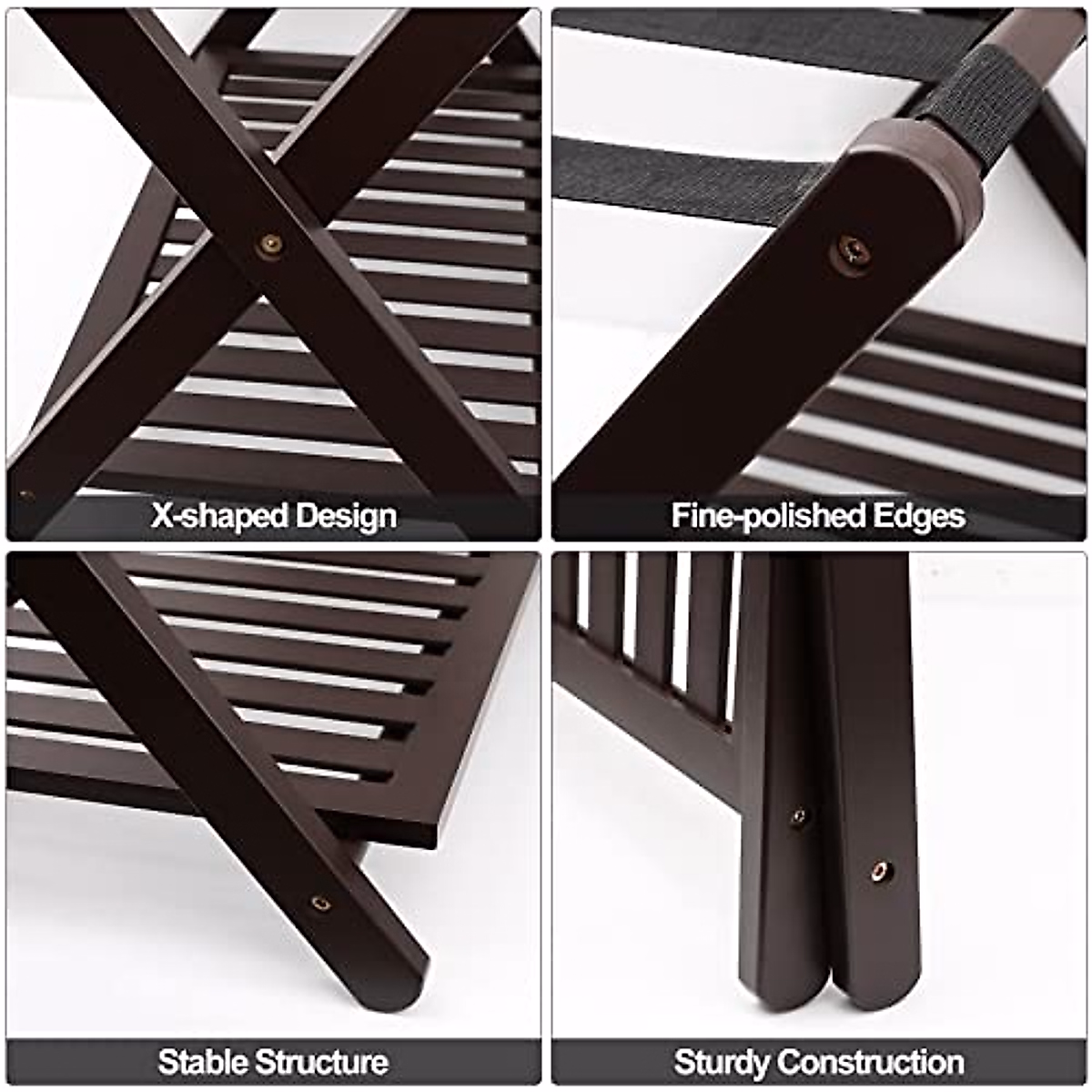 Purbambo Luggage Rack, Bamboo Folding Luggage Rack Suitcase Stand with Storage Shelf for Home Bedroom Guest Room - Brown