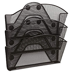 Safco Products Onyx Magnetic Triple File Pocket – 4 Heavy-Duty Magnets for Metal/Fabric Surfaces – Commercial-Grade Steel Mesh Design - Durable Powder Coat Finish – 13"L x 4.25"W x 13.5"H