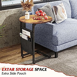 WLIVE Coffee Table, 2 in 1 Design Nesting Coffee Table with Side Pouch for Living Room, Small Round and Rectangular Living Room Table Set, Metal Frame and Wood Desktop,Easy Assembly, Rustic Brown