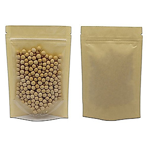 50 Pcs Clear Fornt Brown Kraft Paper for Zip Plastic Package Lock Bag Doypack Stand Up Pouch Zipper Lock Reclosable Pouch Nuts Coffee Food Storage Packaging Pack (3.9x5.9 inch)