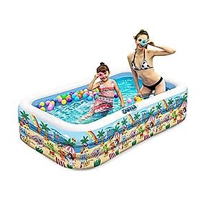 JOYIN Inflatable Kiddie Swimming Pool Full-Size Swim Center Beach Pattern for Seasonal Merriment Outdoor Kids/Family Activity, 120''*72''*22''