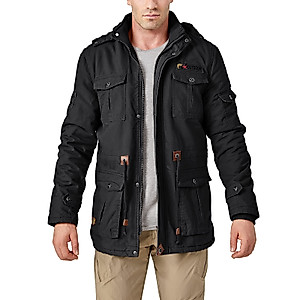 CRYSULLY Men's Slim Fit Fall Casual Discount Winter Coats Cotton Ripstop Enclosure Army Jacket Black/US M/tag3XL