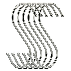 RuiLing 6-Pack 4.7 Inches Extra Large S Shape Hooks,Heavy-Duty Stainless Steel Hanging Hooks - Multiple uses,Ideal for Apparel, Kitchenware, Utensils, Plants, Towels, Gardening Tools.