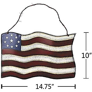 Rustic Metal Antique Hanging American Flag Wall Decor Patriotic Garden Porch Indoor Outdoor Wall Art, 4th of July Decoration