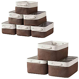 Sacyic Storage Baskets for Shelves, Fabric Baskets for Organizing, Collapsible Storage Bins for Closet, Nursery, Clothes, Toys, Home & Office [9-Pack, White&Brown]