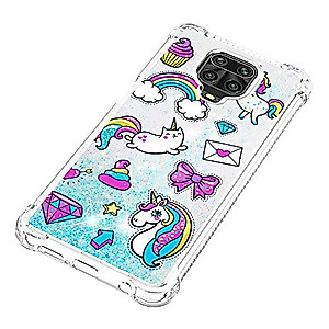 LEMAXELERS Redmi Note 9S Case Bling Glitter Case Soft TPU Floating Clear Liquid Hearts Quicksand Shiny Flowing Shockproof Protective Cover for Xiaomi Redmi Note 9S Pro / 9 Pro Max YB-LS Rainbow Horse