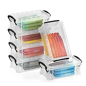 OGANAZI 6 PCS Clear Plastic Crayon Boxes with Snap Lids, Small Crayon Storage Box Stackable Crayon Container Box Multipurpose Mini Storage Container for Crayons, Chalks, Paper Clips and More