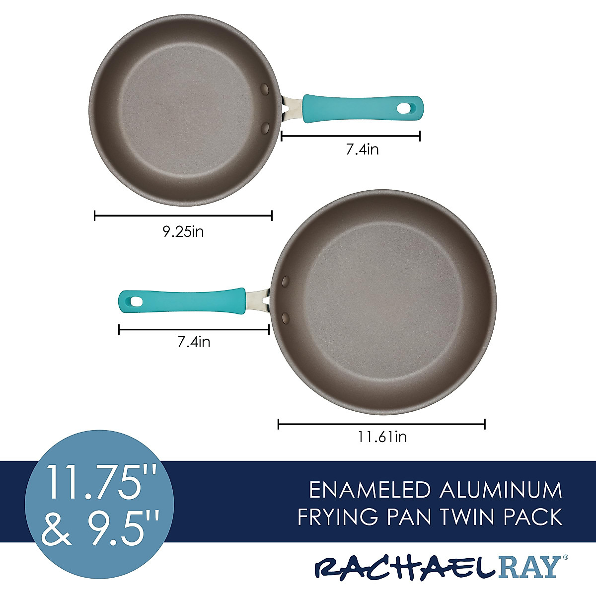 Rachael Ray Cook + Create Nonstick Frying Pans/Skillet Set, 9.5 Inch and 11.75 Inch, Agave Blue