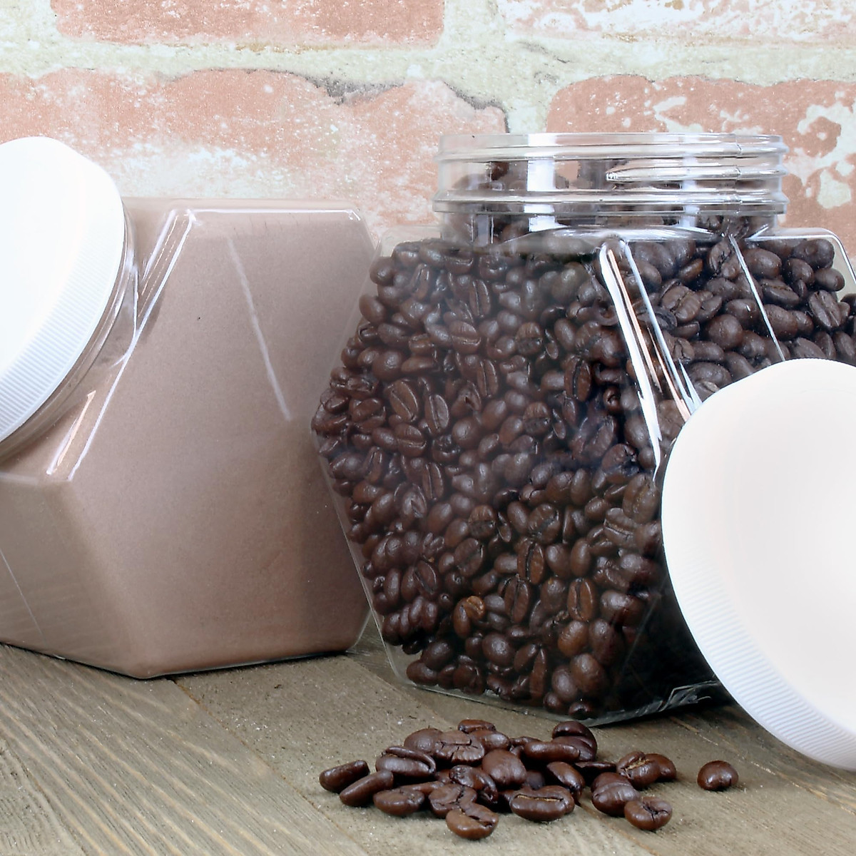 Cornucopia Plastic Hexagon Shaped Jars (4-Pack, 30oz); Value Pack of Containers for Snacks, Gifts and Storage, 2 1/2 Cup Capacity, 5 x 5 x 3 Inches