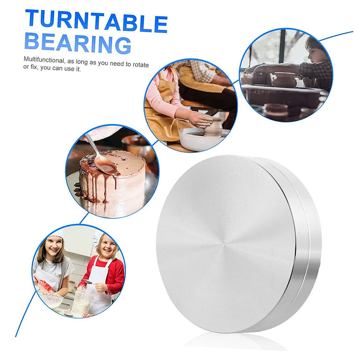 GRIRIW 2pcs Turntable Base Hardware 3 Inch Table Tray Lazy Susan Cake Stand Rotating Cake Dining Table Smooth Swivel Plate Dessert Butter Wheel Glass to Rotate Tableware Aluminum Alloy