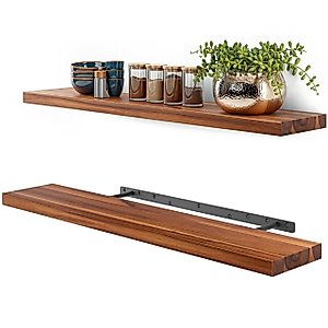 BATODA Set of 2 36" Wood Floating Shelves Wall Mounted – Rustic Farmhouse Wooden Wall Storage Shelf for Bedroom, Kitchen, Home Décor - Brackets and Shelving Hardware Included (Acacia, 36inch)