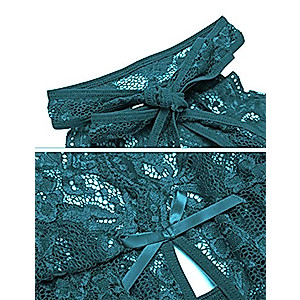 Women One Piece Lingerie Lace Baby Dolls Teddy Deep V neck Halter Bodysuit Chemise Sleepwear (Dark turquoise, XL)