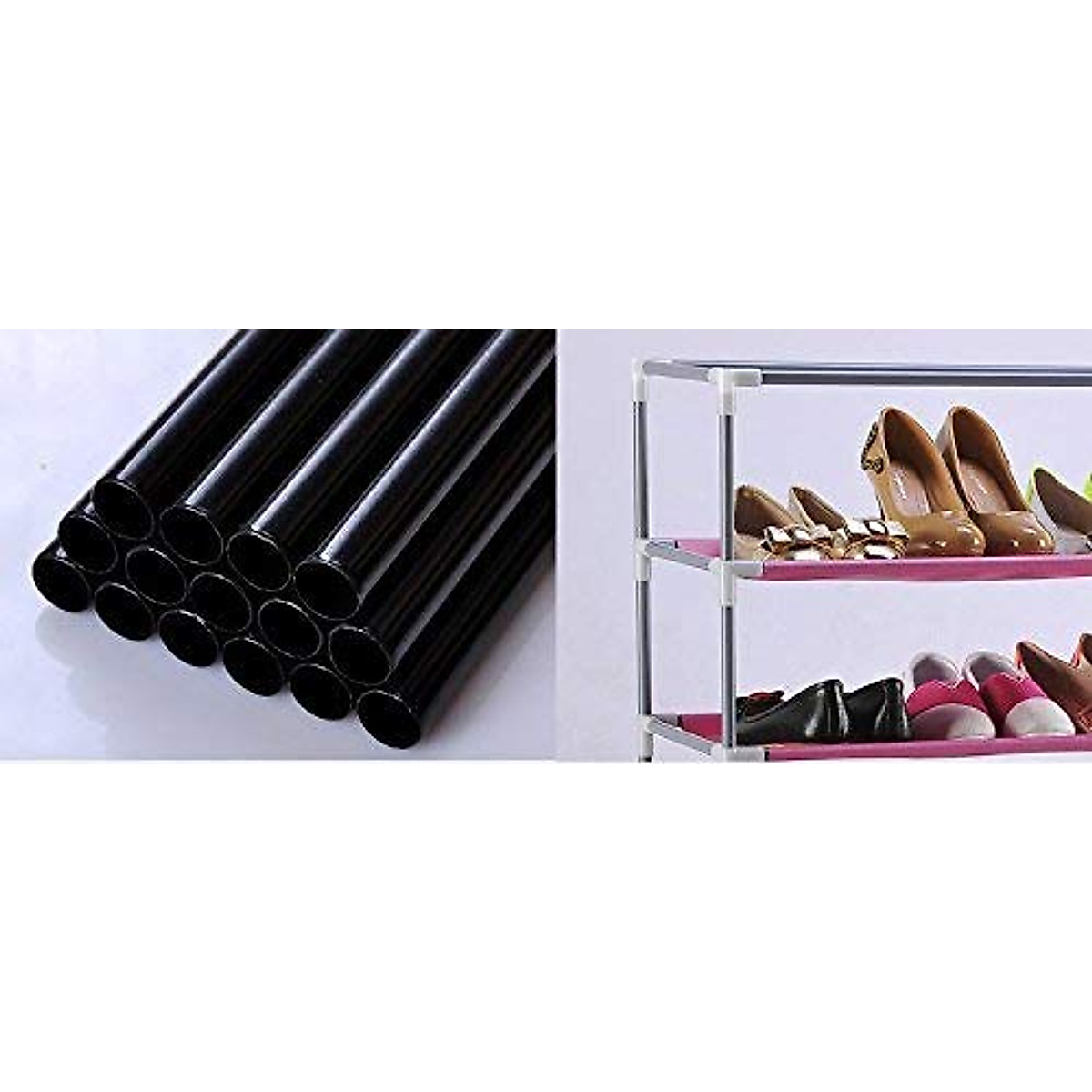 TXT&BAZ 36-Pairs Portable Shoe Rack Double Row with Nonwoven Fabric Cover (7-Tiers Black)