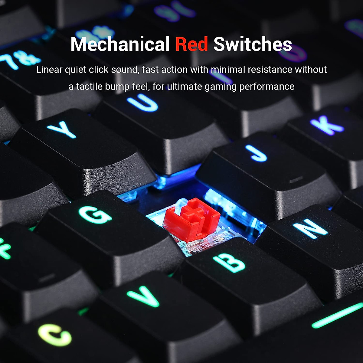 Redragon Mechanical Gaming Keyboard RGB LED Backlit Low Profile Wired Macro 96 Keys Red Switches, for Windows Gaming PC, Black