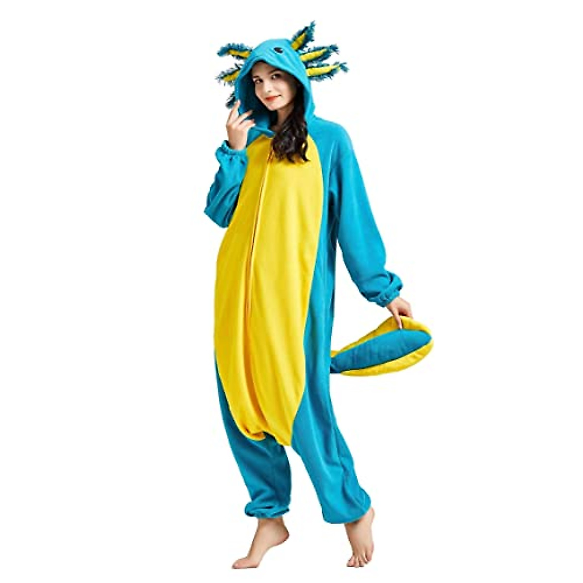 DarkCom Animal Onesie Flannel One Piece Cosplay Blue Axolotl Halloween Costume for Girls Boys