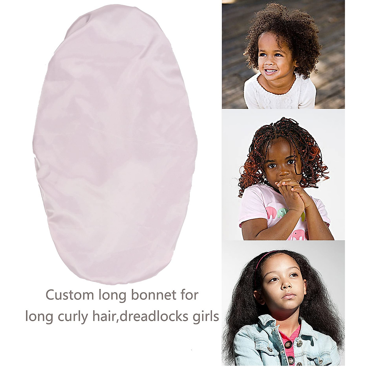 brcok Kids Braid Long Bonnet Girls Satin Bonnet Sleeping Cap Double Layer with tie Band Silk Hair Bonnet for Toddler Child (Kids Long Pink)