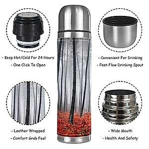Foggy Forest Red Flowers Stainless Steel Water Bottle, Leak-Proof Travel Thermos Mug, Double Walled Vacuum Insulated Flask 17 OZ