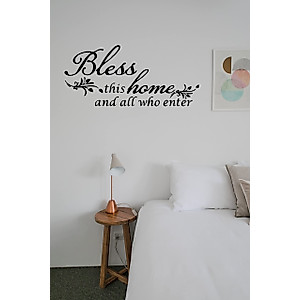 Decaltor Bless This Home and All who Enter - Vinyl Wall Decal Entryway Living Room Décor Art Letters Quotes Stencil